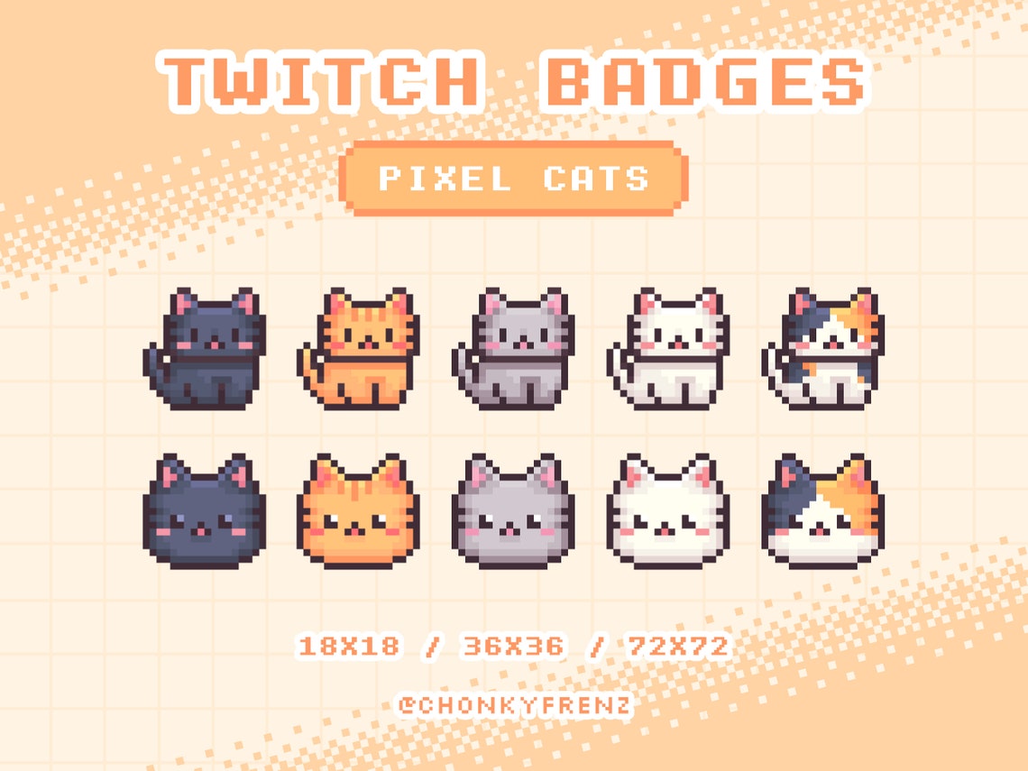 Pixel Cat Badges, Twitch Badges, Sub Badges, Bit Badges, Cute Sub ...