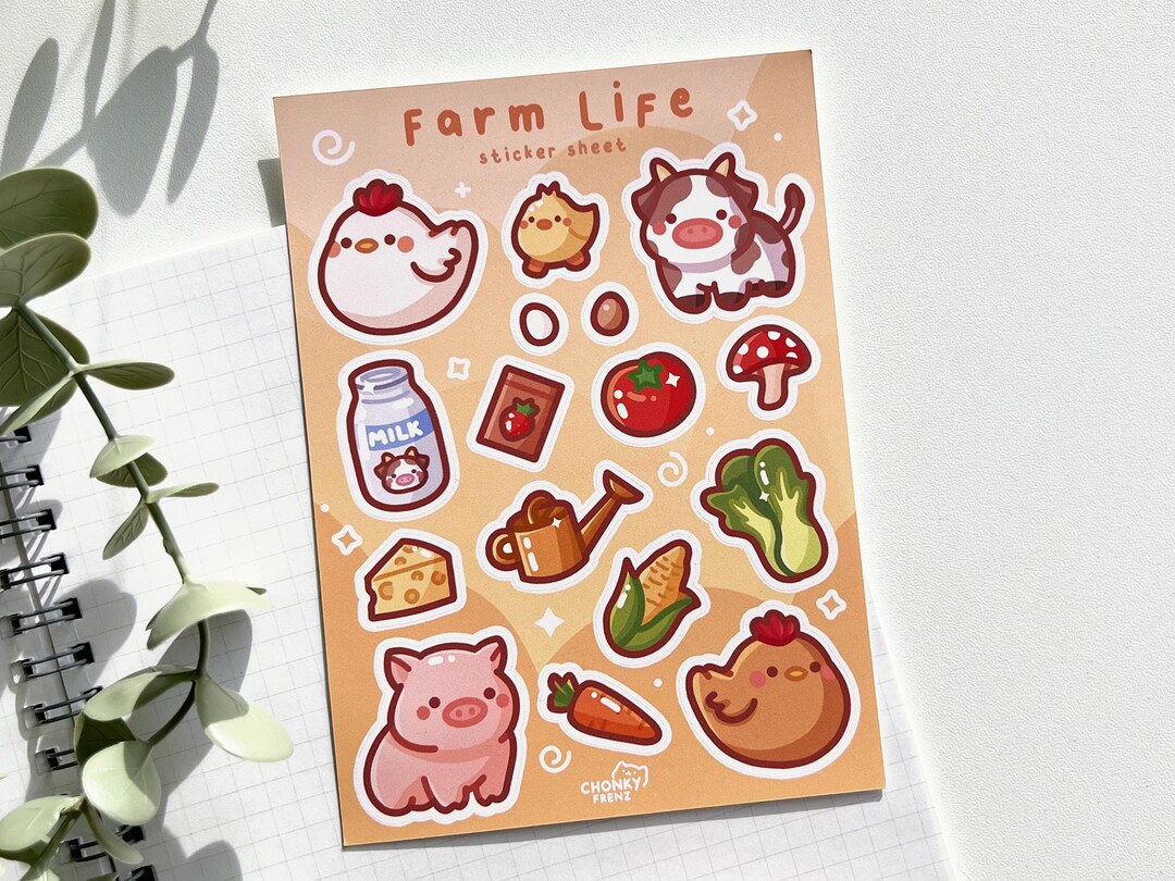 Farm Life Sticker Sheet, Farm Stickers, Animal Stickers, Cute Sticker ...