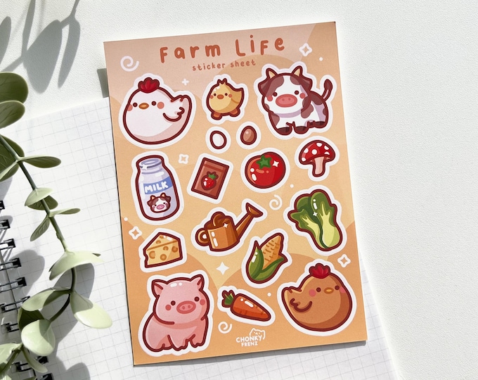 Farm Life Sticker Sheet, Farm Stickers, Animal Stickers, Cute Sticker ...