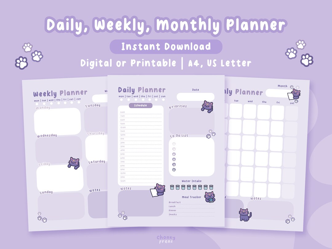 Cat Planner, Daily Planner, Weekly Planner, Monthly Planner, Planner ...