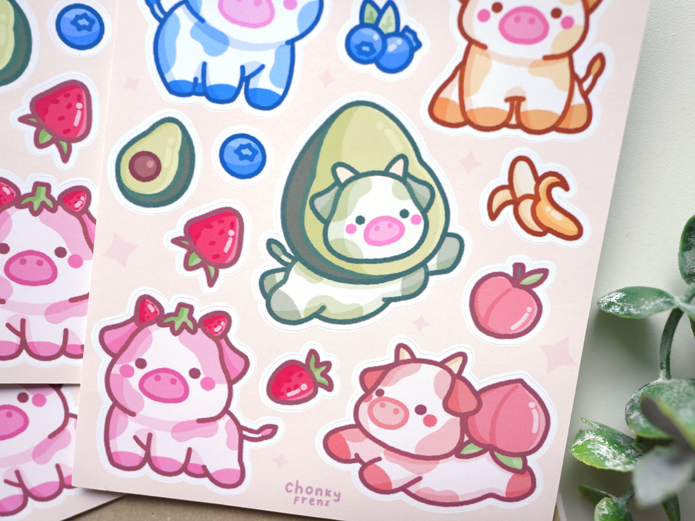 Fruity Cows Sticker Sheet, Cow Stickers, Fruit Stickers, Cute Sticker ...