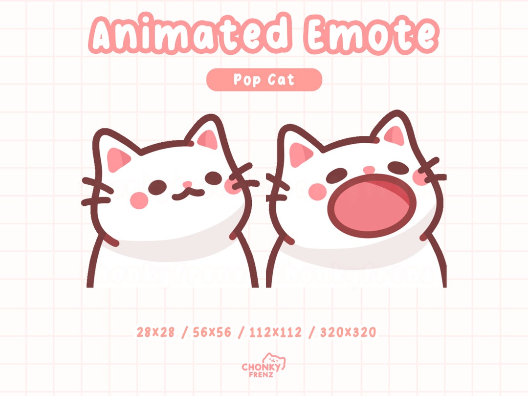 Animated Pop Cat Emote, White Cat Emotes, Cute Twitch Emote, Discord ...