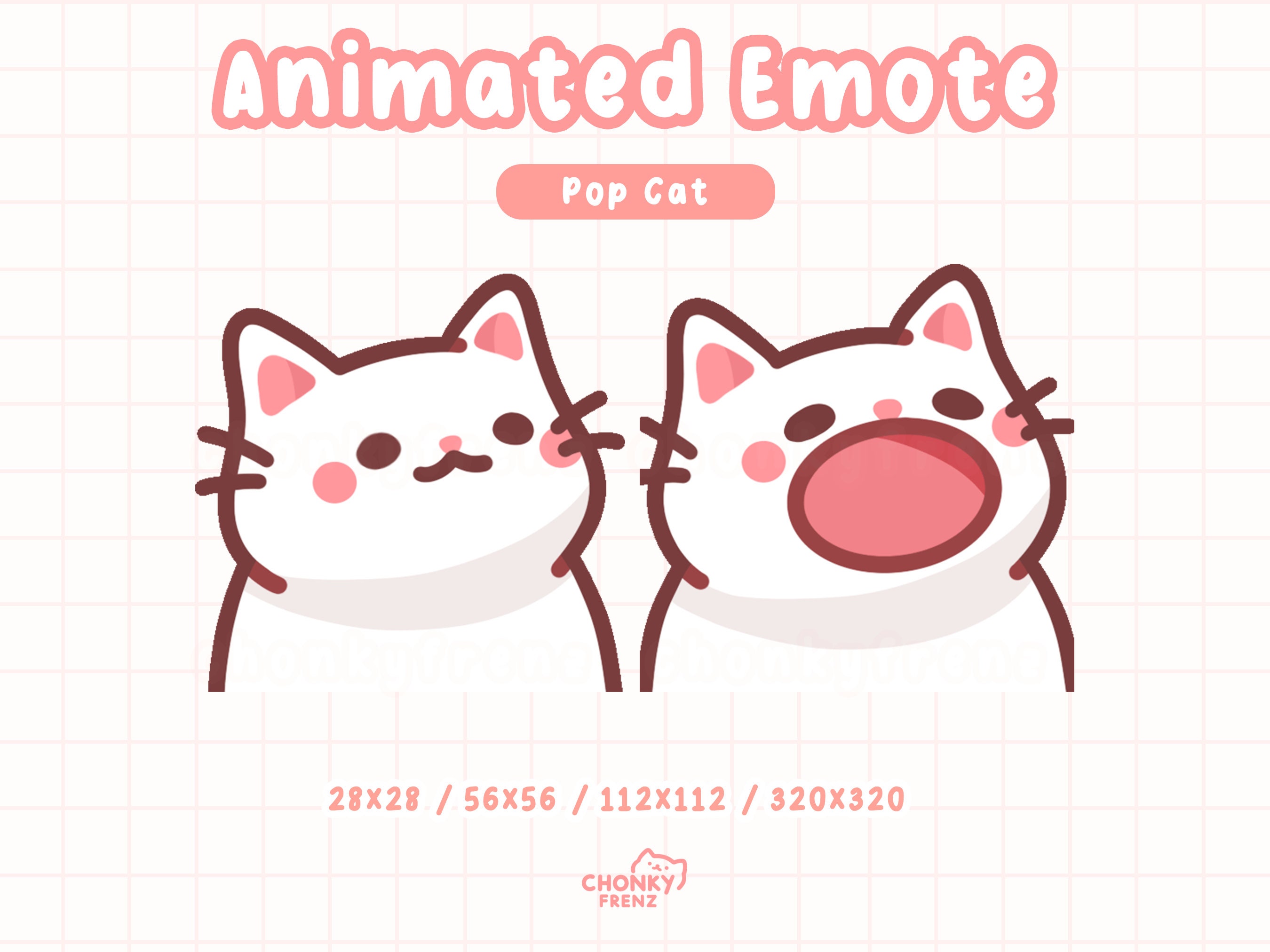 Animated Pop Cat Emote, White Cat Emotes, Cute Twitch Emote, Discord ...
