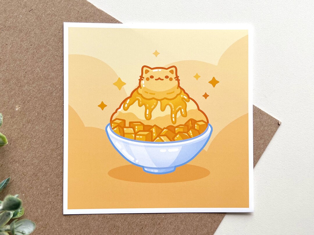 Mango Bingsu Art Print, Cat Art Print, Bingsoo, Korean Dessert, Cute ...