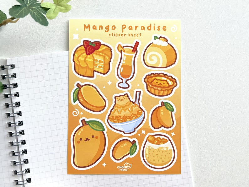Mango Paradise Sticker Sheet, Mango Sticker Sheet, Mango Stickers, Cute ...