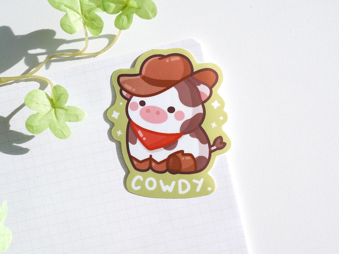 Cowdy Sticker, Howdy Cow Sticker, Cute Cow Sticker, Cute Cowboy Sticker ...