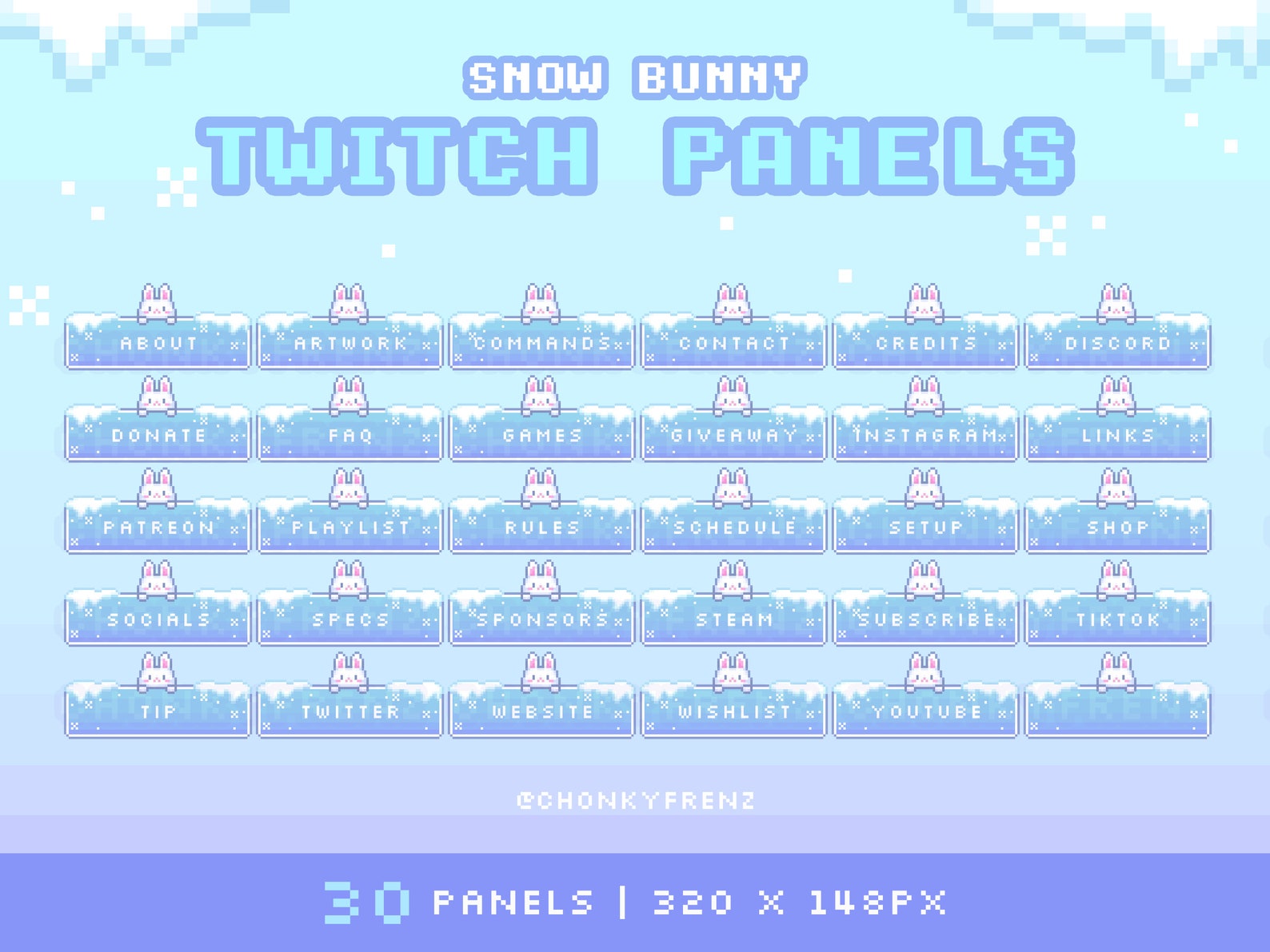 Snow Bunny Twitch Panels, Blue Pixel Twitch Panels, Kawaii Stream ...