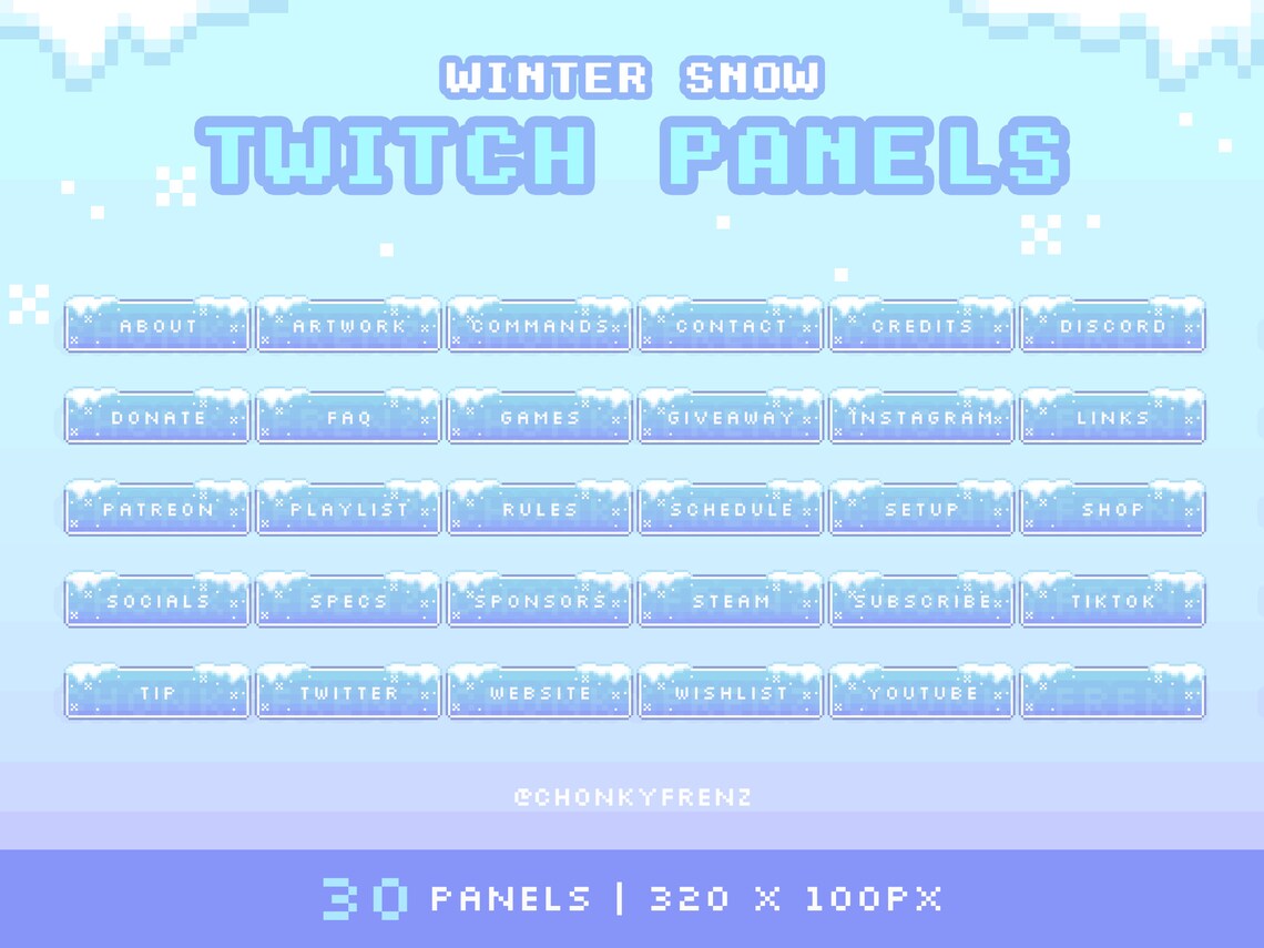 Winter Snow Panels, Twitch Panels, Pixel Art, Stream Panels, Kawaii Twitch Panels, Cute Twitch ...