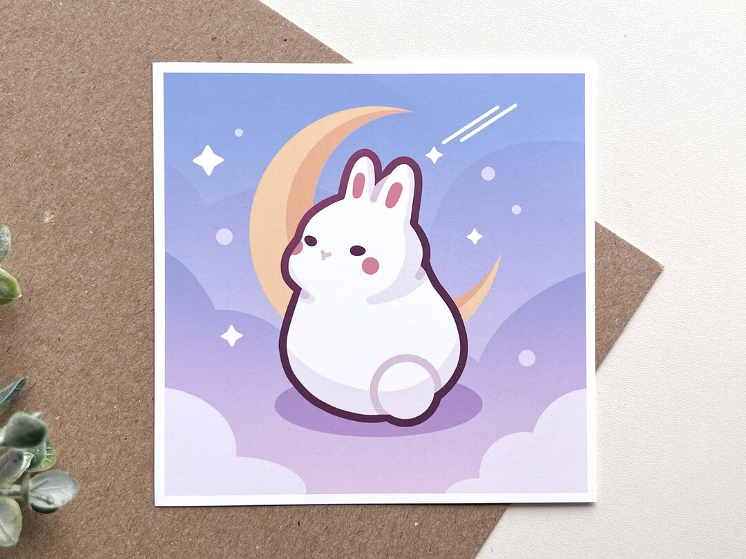 Moon Bunny Art Print, Bunny Art Print, Cute Art Print, Kawaii Art Print ...