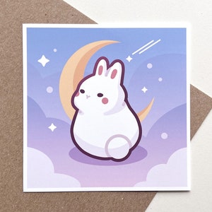 Moon Bunny Art Print, Bunny Art Print, Cute Art Print, Kawaii Art Print ...