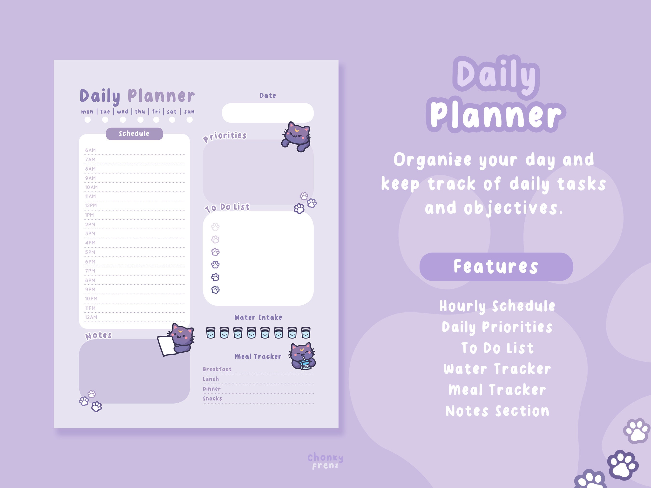 Cat Planner, Daily Planner, Weekly Planner, Monthly Planner, Planner ...
