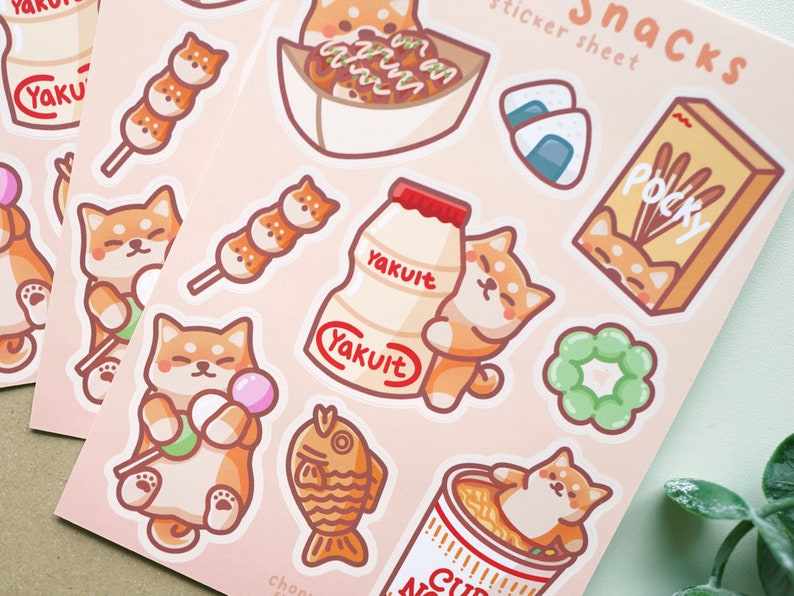 Shiba Snacks Sticker Sheet, Shiba Inu Stickers, Japanese Snacks, Asian ...