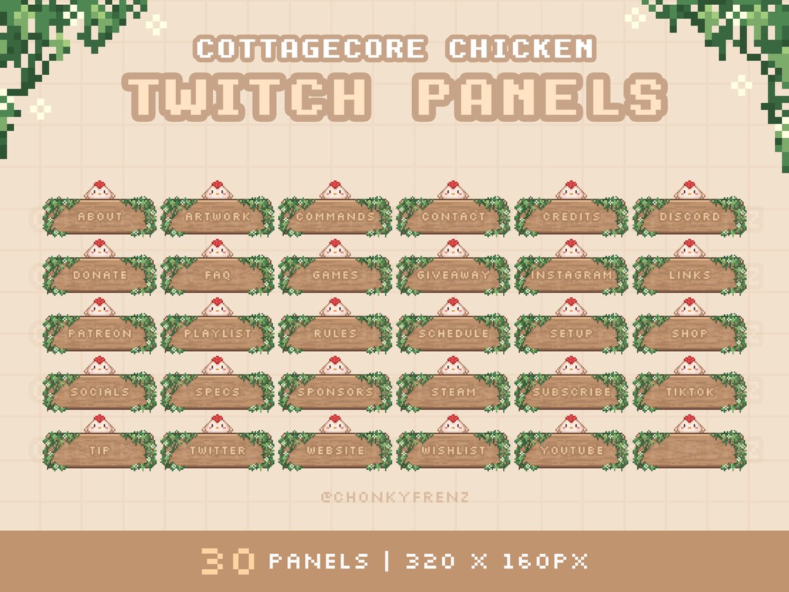 Cottagecore Chicken Panels, Twitch Panels, Pixel Art, Stream Panels ...