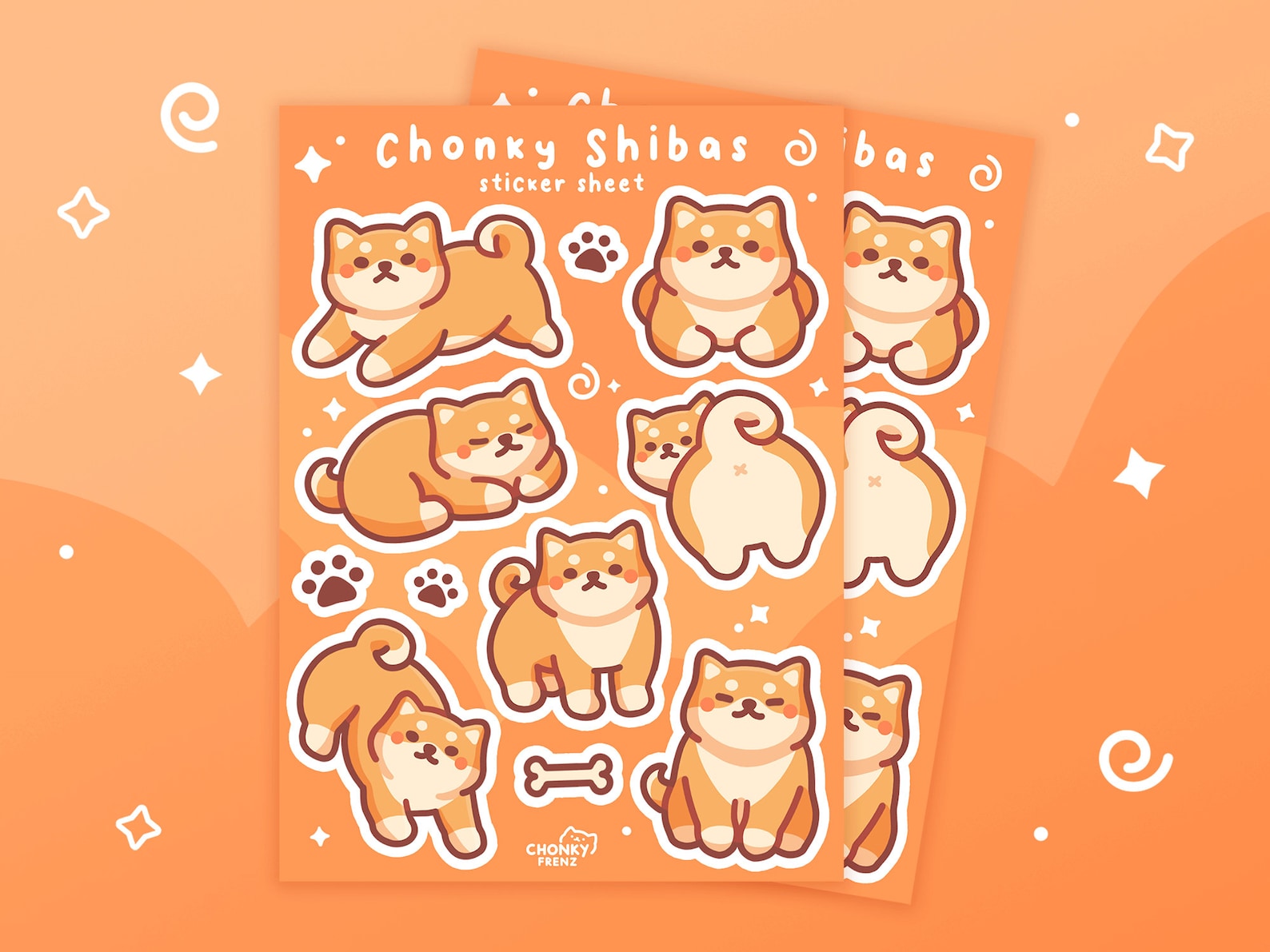 Chonky Shibas Sticker Sheet, Shiba Inu Stickers, Shiba Sticker Sheet ...