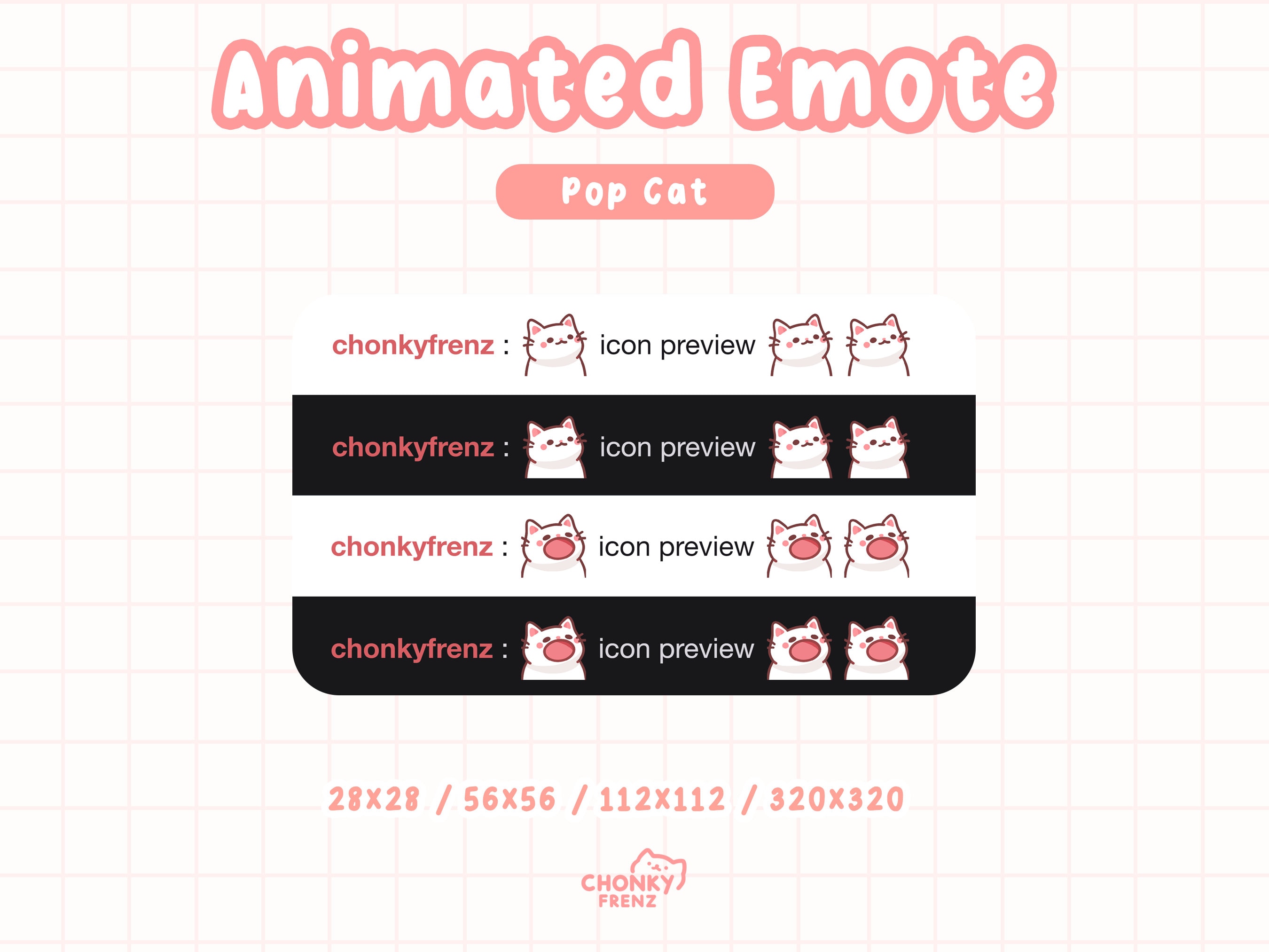 Animated Pop Cat Emote, White Cat Emotes, Cute Twitch Emote, Discord ...