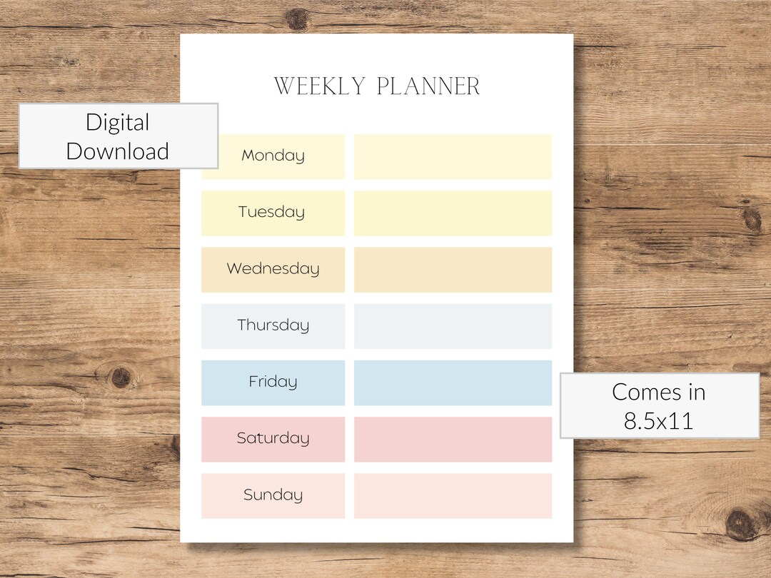 Weekly Planner, Minimal Digital Download Planner, Color Block Printable ...