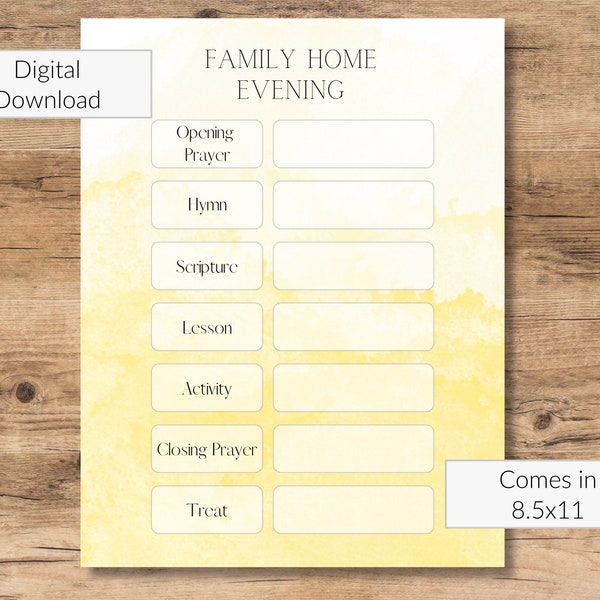 Family Home Evening Chart - Etsy