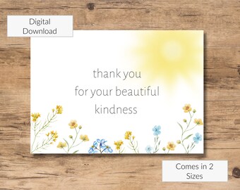 Watercolor Heart Thank You Card, Digital Download Card, Gratitude Card ...
