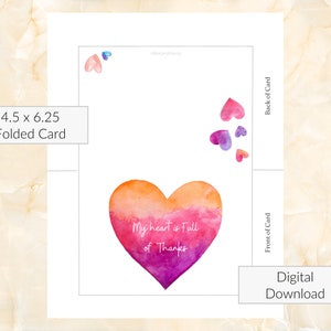 Watercolor Heart Thank You Card, Digital Download Card, Gratitude Card ...
