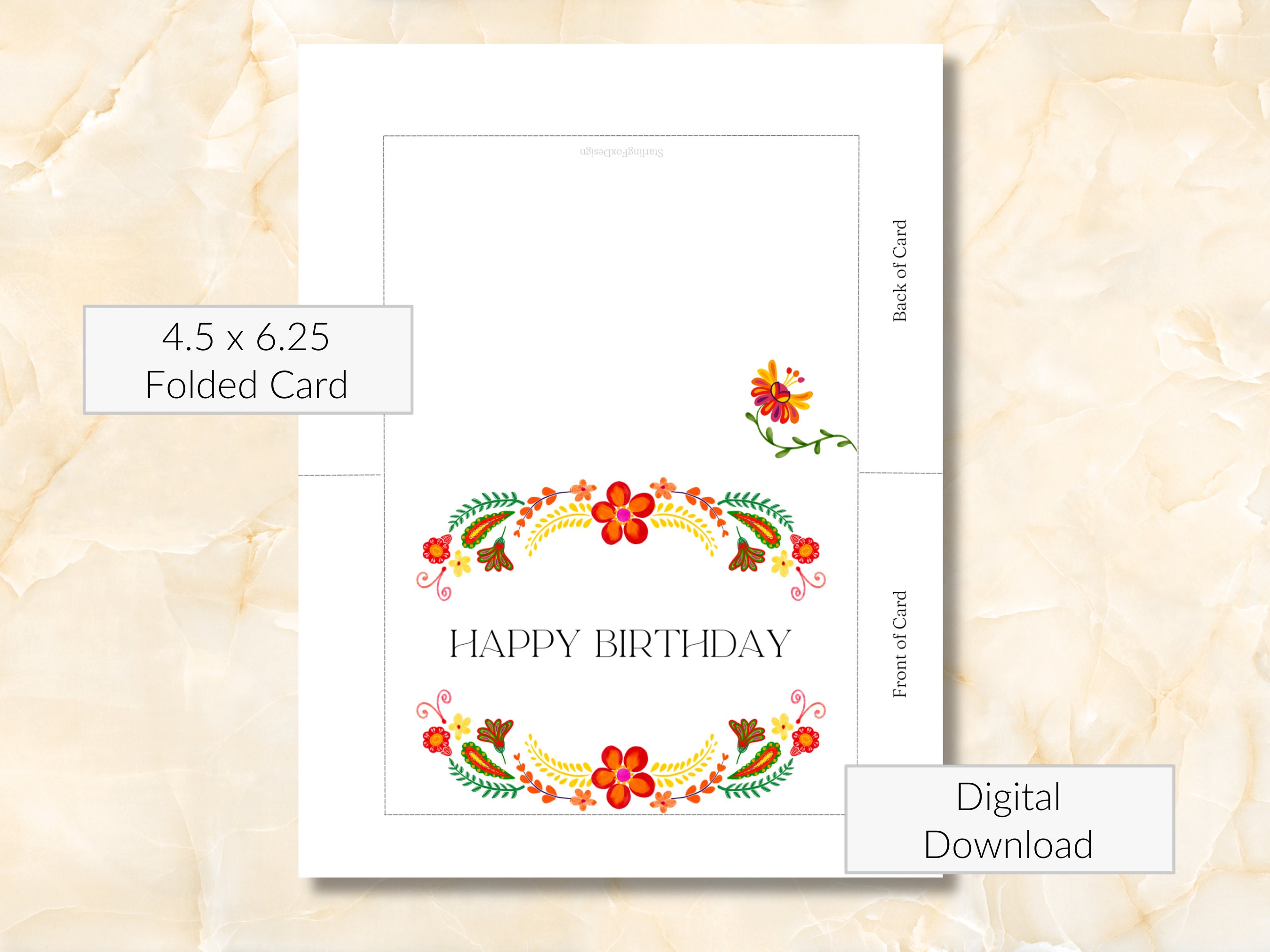 Fiesta Birthday Card, Digital Download Card, Flower Birthday Card ...