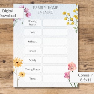 Family Home Evening Assignment Chart, Printable FHE Assignment Schedule ...