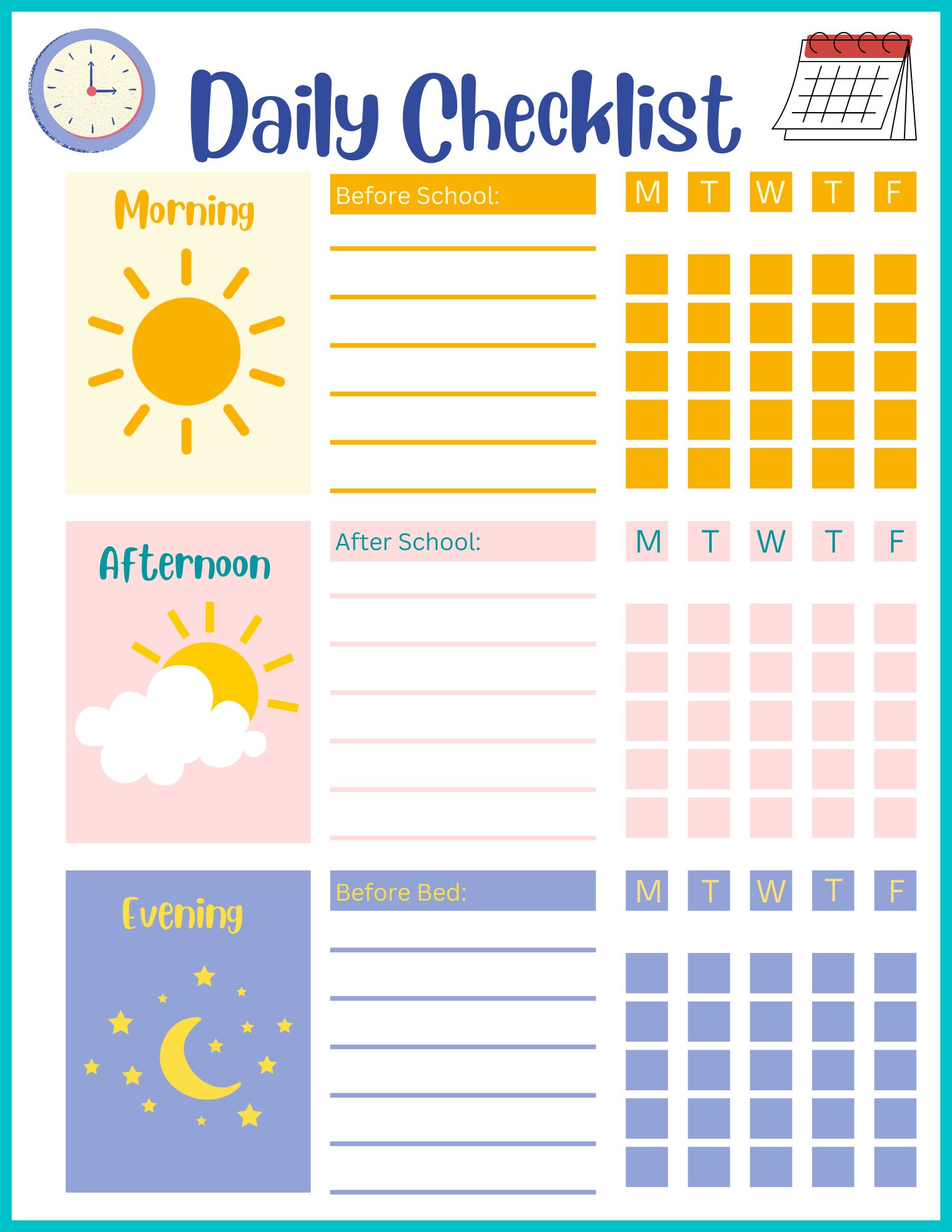 Daily Checklist for Kids | Schedule | Chores for Children | Daily ...