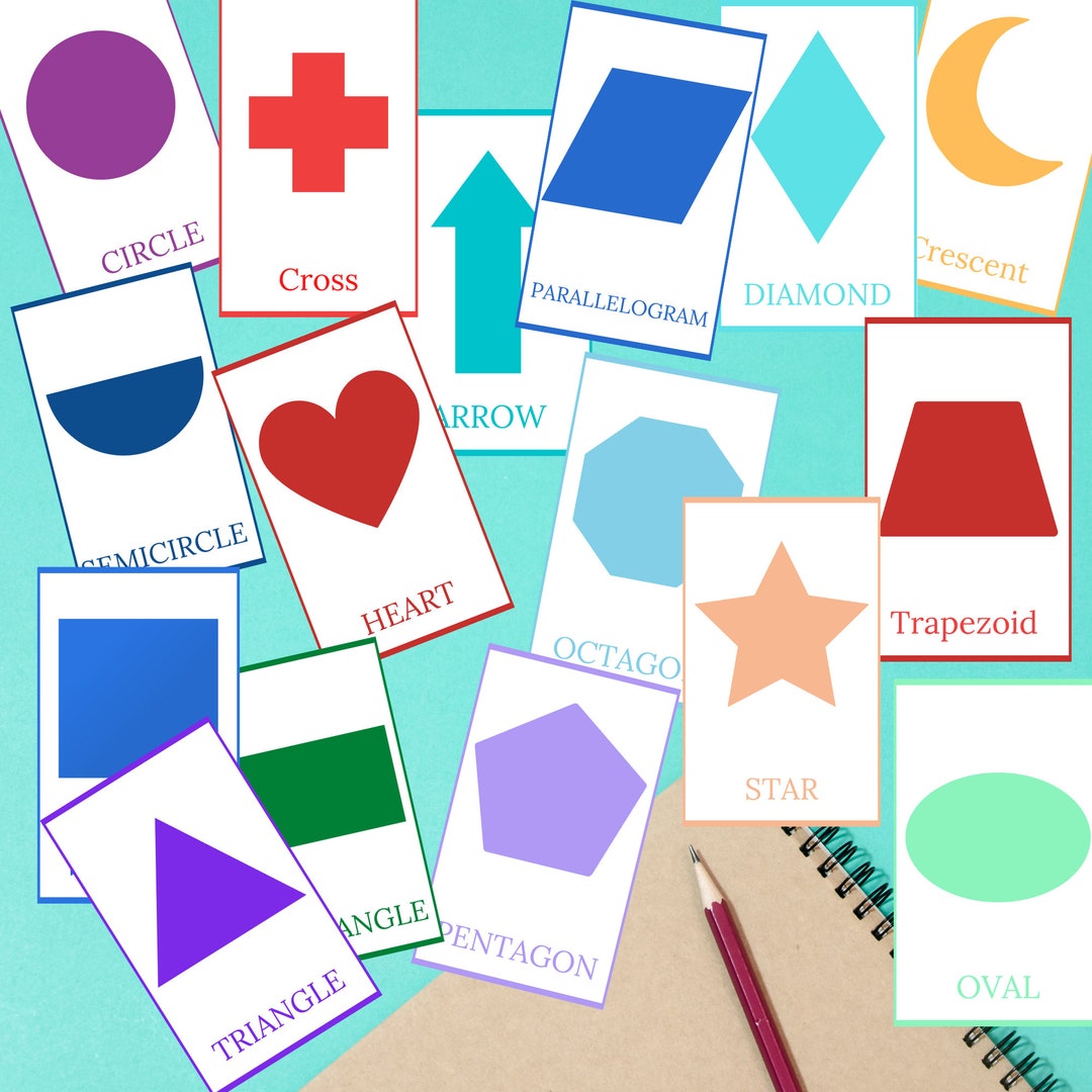 Set of 16 Shapes Flashcards | Printable | for Kids | Geometric Shapes ...