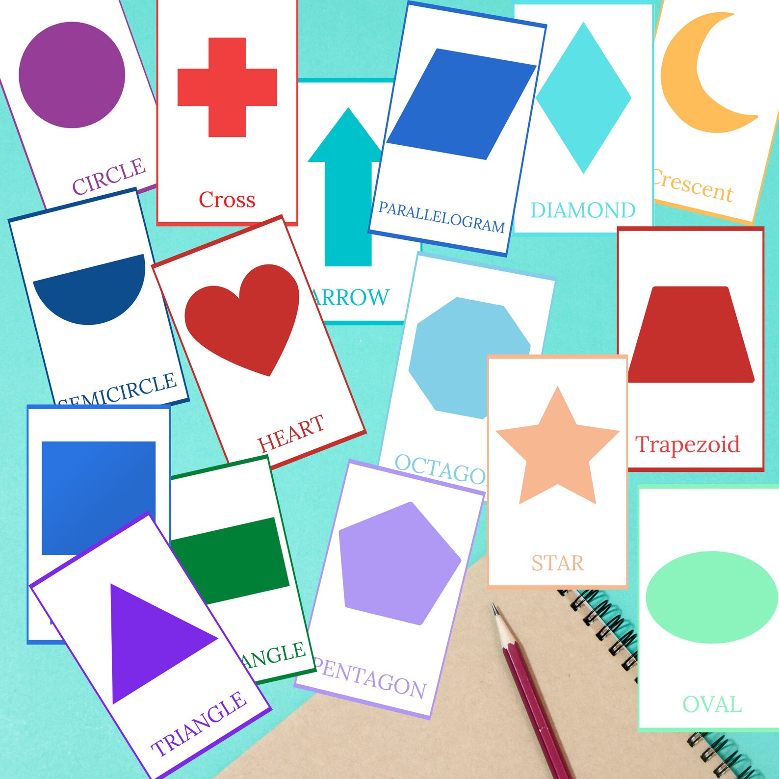 Set of 16 Shapes Flashcards | Printable | for Kids | Geometric Shapes ...