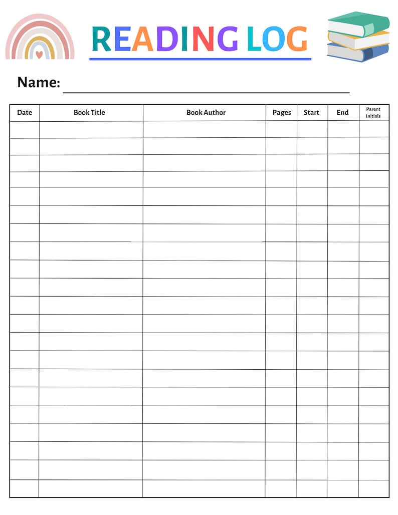 Kids Reading Log | Reading Log for School | Reading Assignments ...