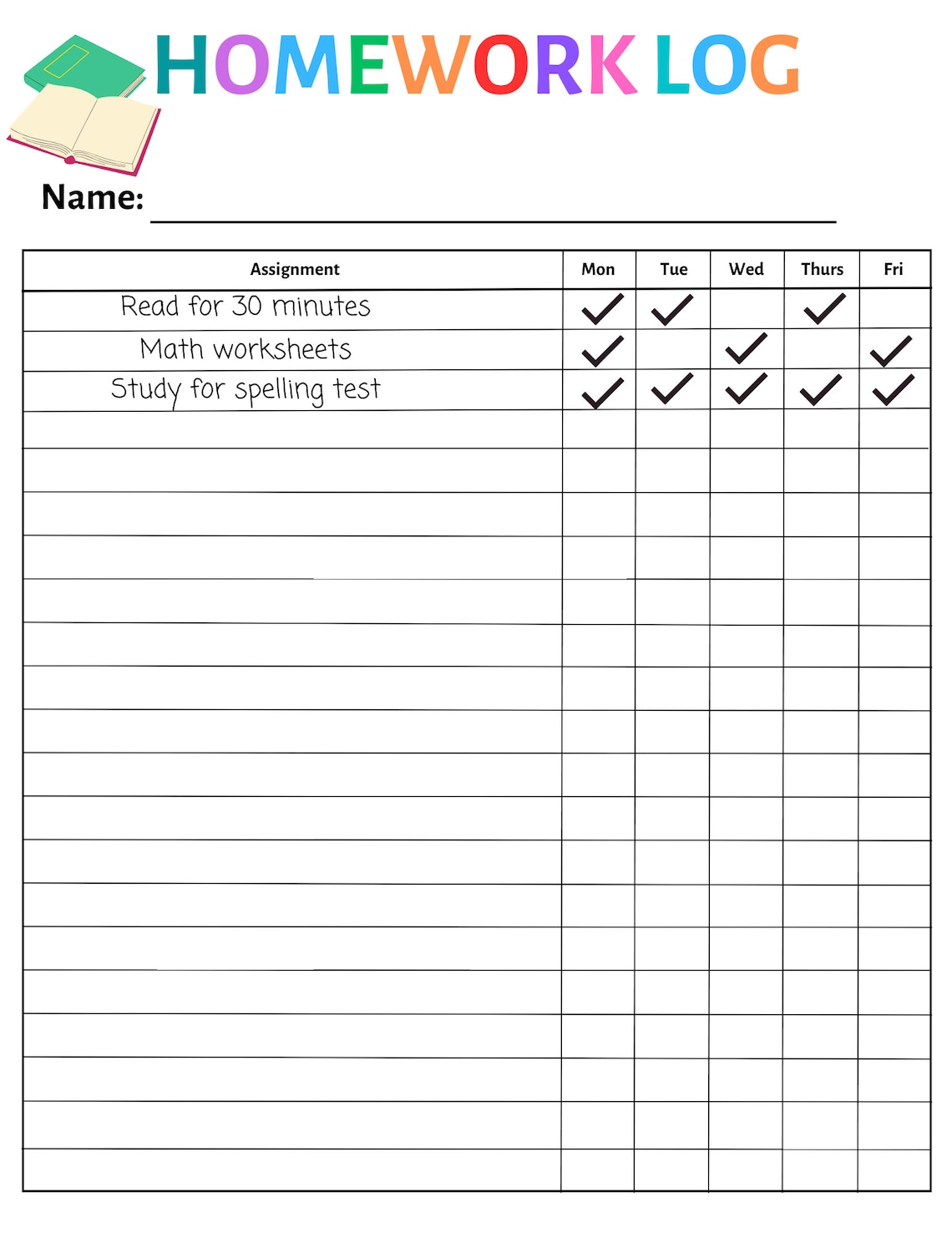 Homework Log for Teachers or Parents | Printable Worksheet | Printable ...