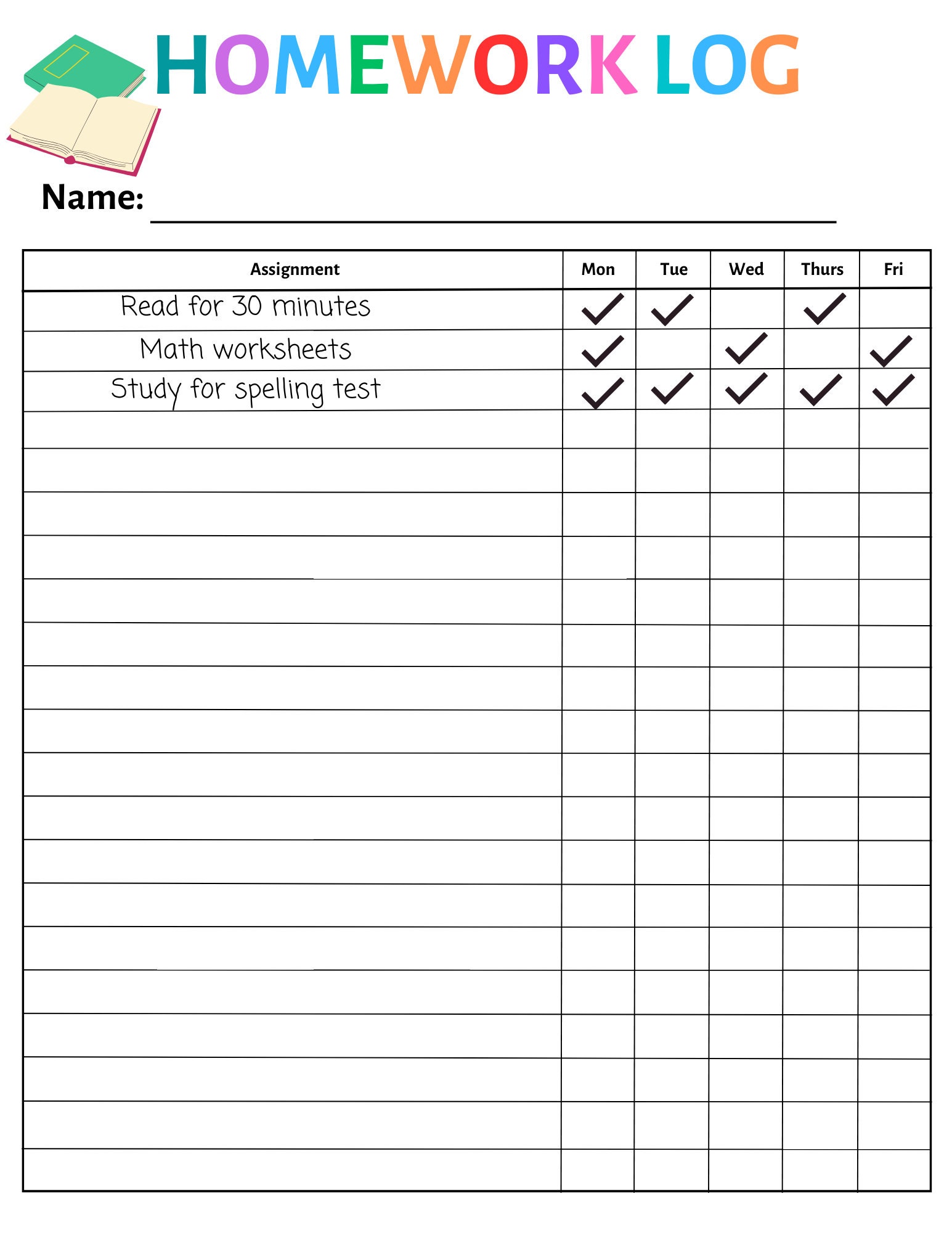 Homework Log for Teachers or Parents | Printable Worksheet | Printable ...