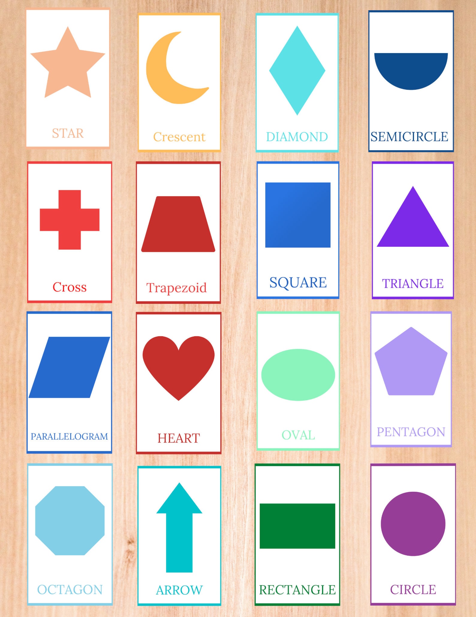 Set of 16 Shapes Flashcards | Printable | for Kids | Geometric Shapes ...