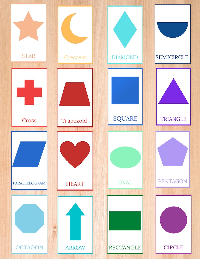 Set of 16 Shapes Flashcards Printable for Kids Geometric Shapes Home ...