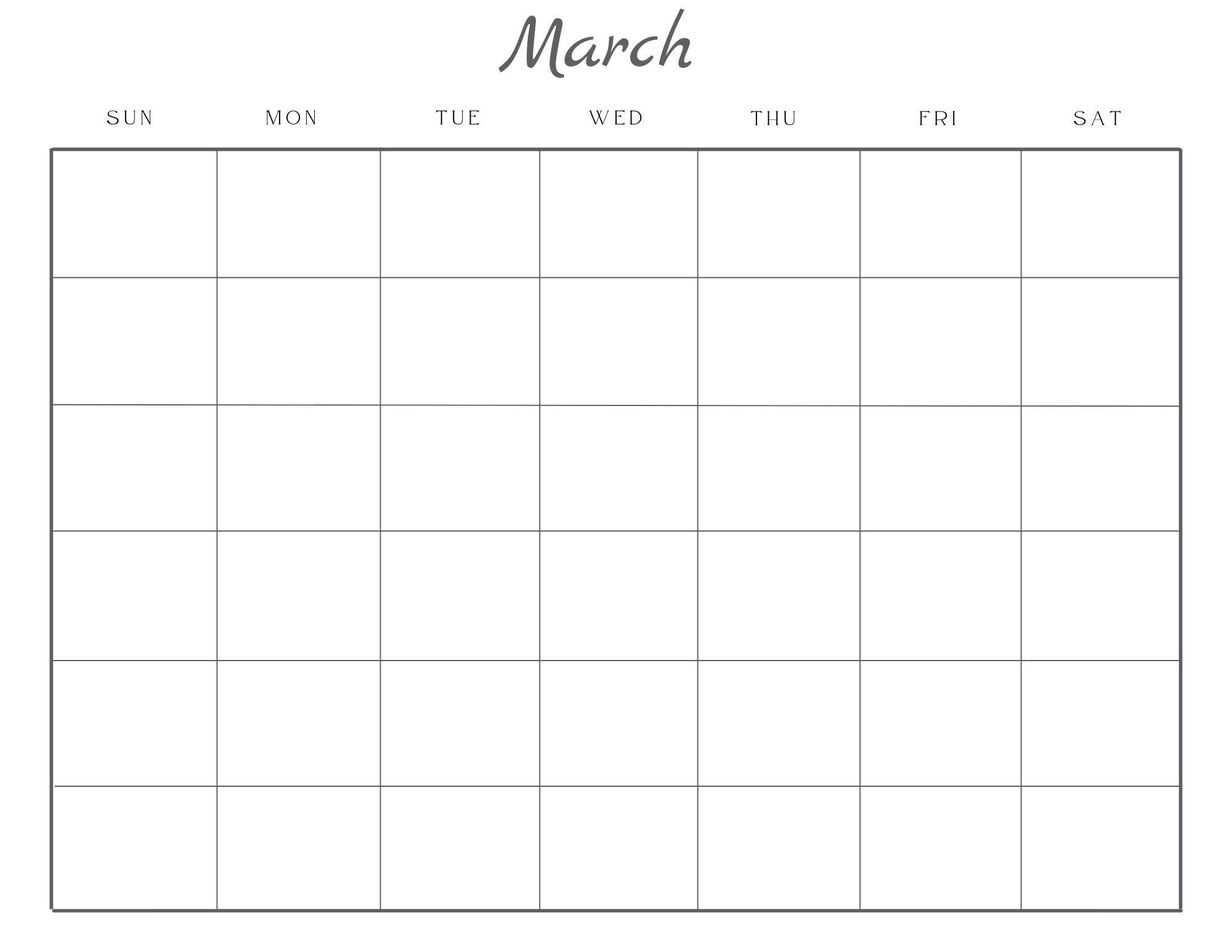 Individual Monthly Calendars Blank Fillable Horizontal Layout 11x8.5 ...