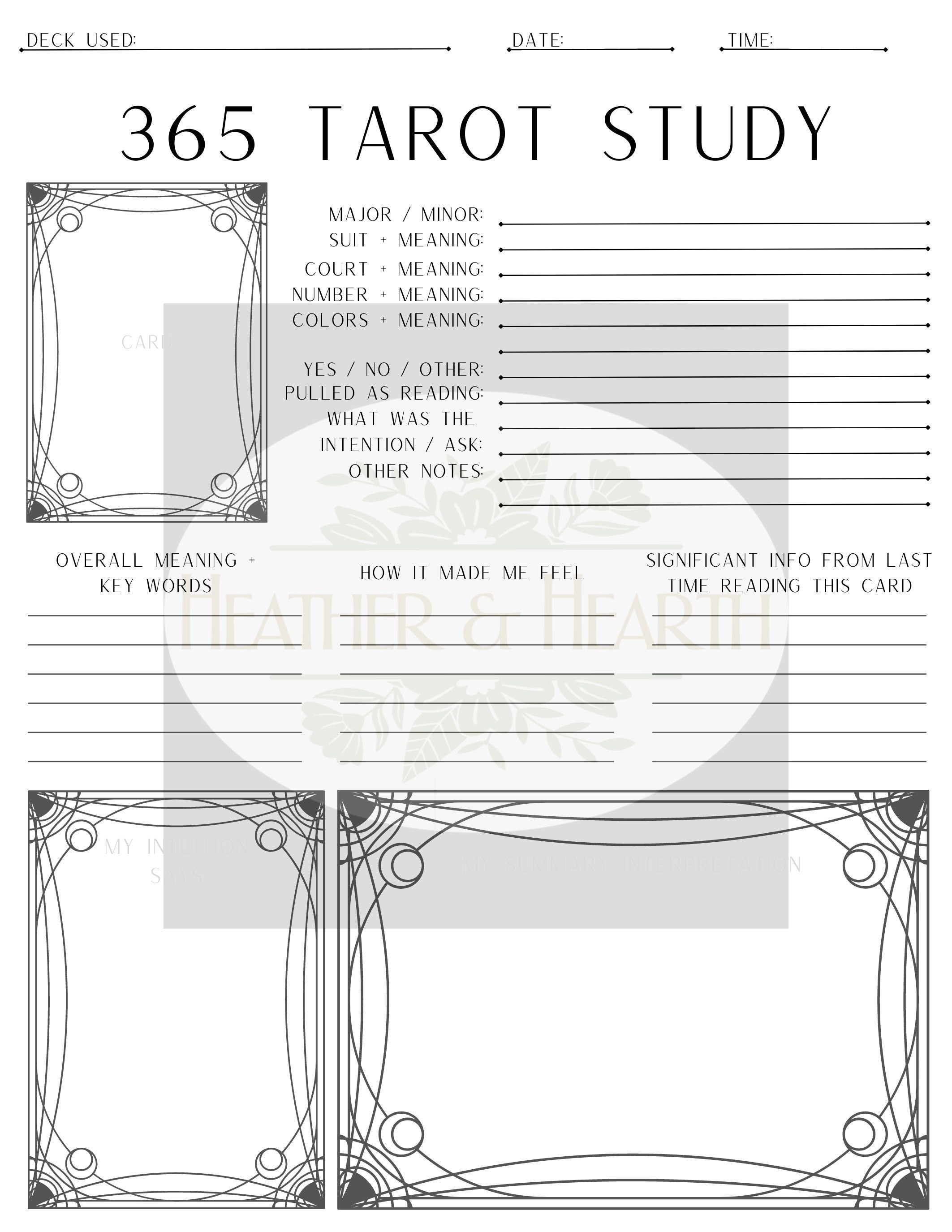 Printable 365 Daily Tarot Study Worksheet for Divination, Learn Tarot ...