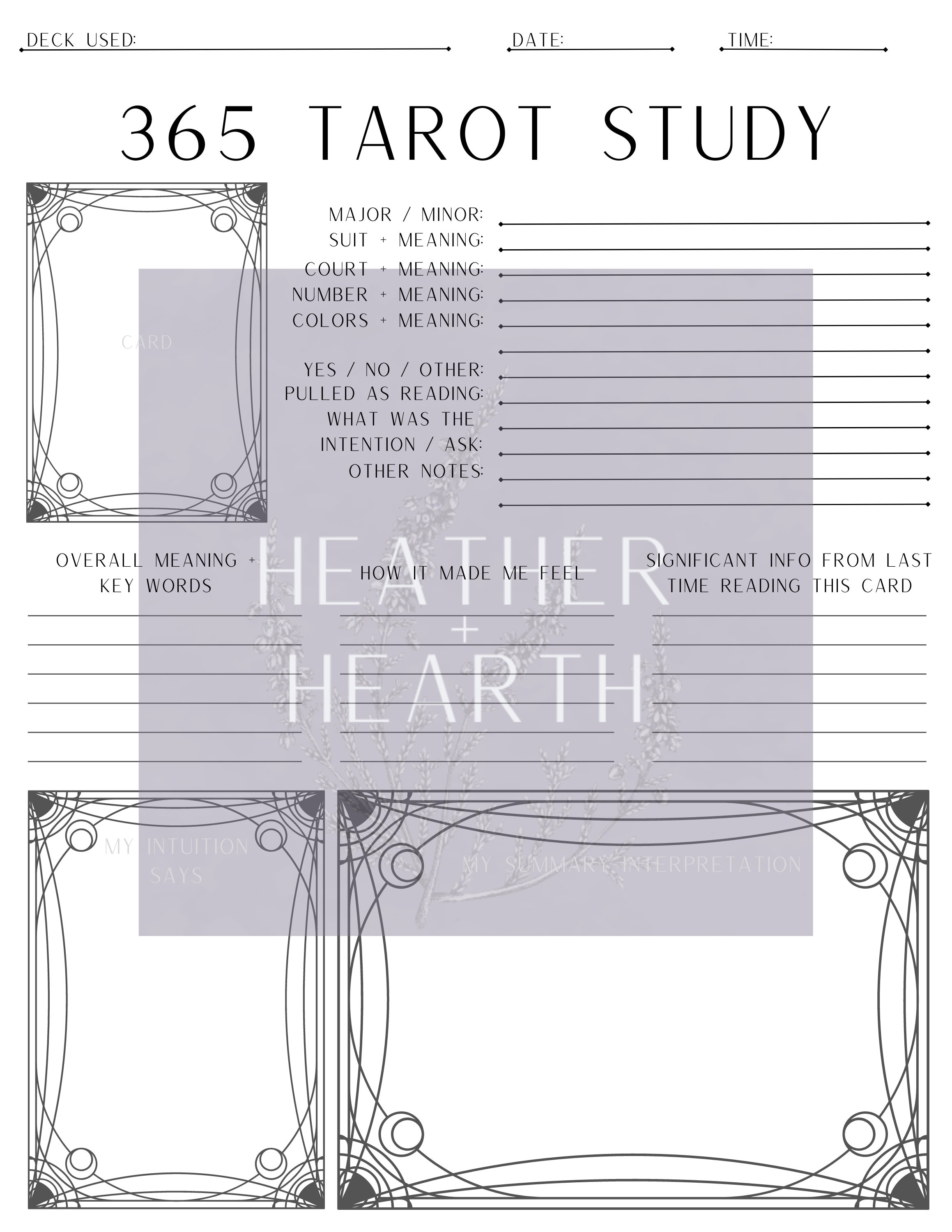 Printable 365 Daily Tarot Study Worksheet for Divination, Learn Tarot ...