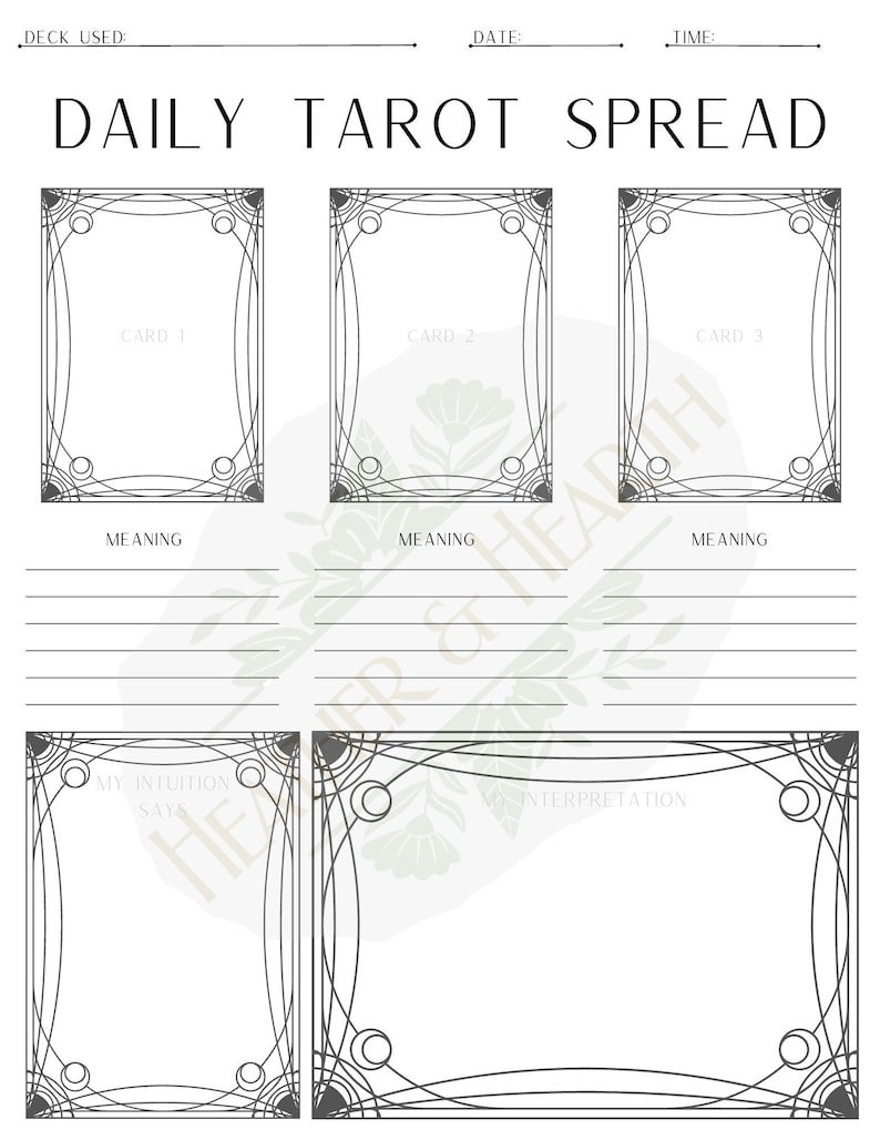 Printable Daily Tarot Spread Worksheet for Three Card Tarot Pull, Learn ...