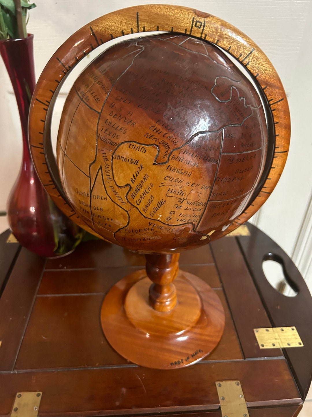 World Globe Haitian Hand Carved Wood World Globe Made in - Etsy