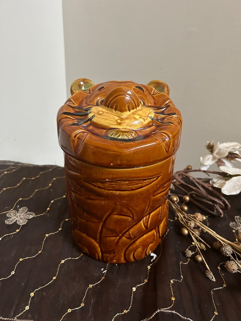Vintage Pottery LION Barrel Ceramic Cat Cookie Jar Rare - Etsy
