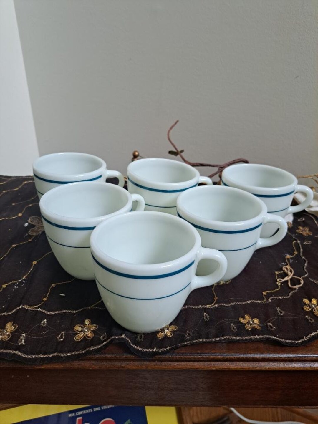 Vintage Pyrex Blue Striped Coffee Mug Set - Etsy