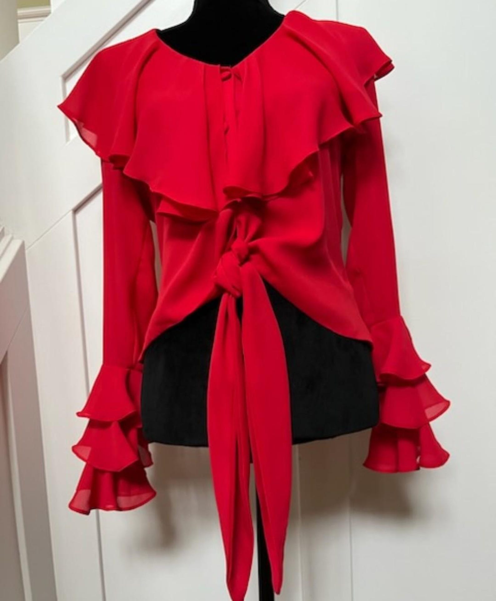 Red Ruffled Collar Front Tie Flounce Sleeve Flamenco Festive Blouse - Etsy