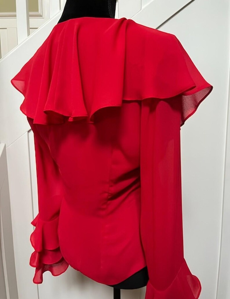 Red Ruffled Collar Front Tie Flounce Sleeve Flamenco Festive Blouse - Etsy