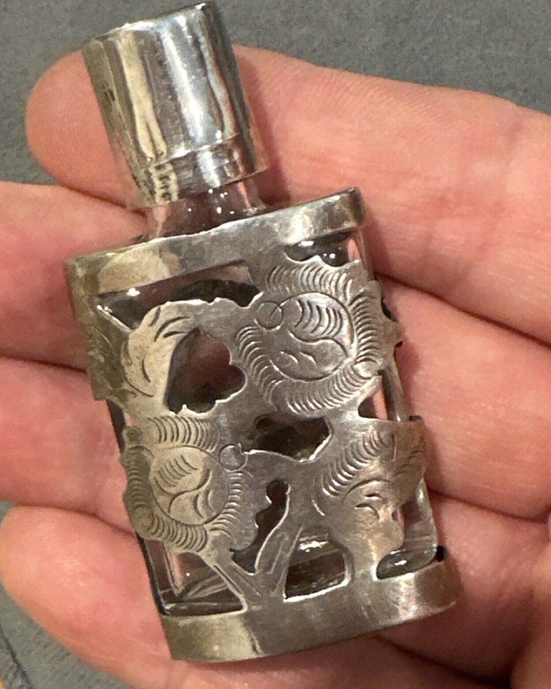 Vintage Sterling Silver Encased Glass Perfume Bottle Mexican Hallmark ...