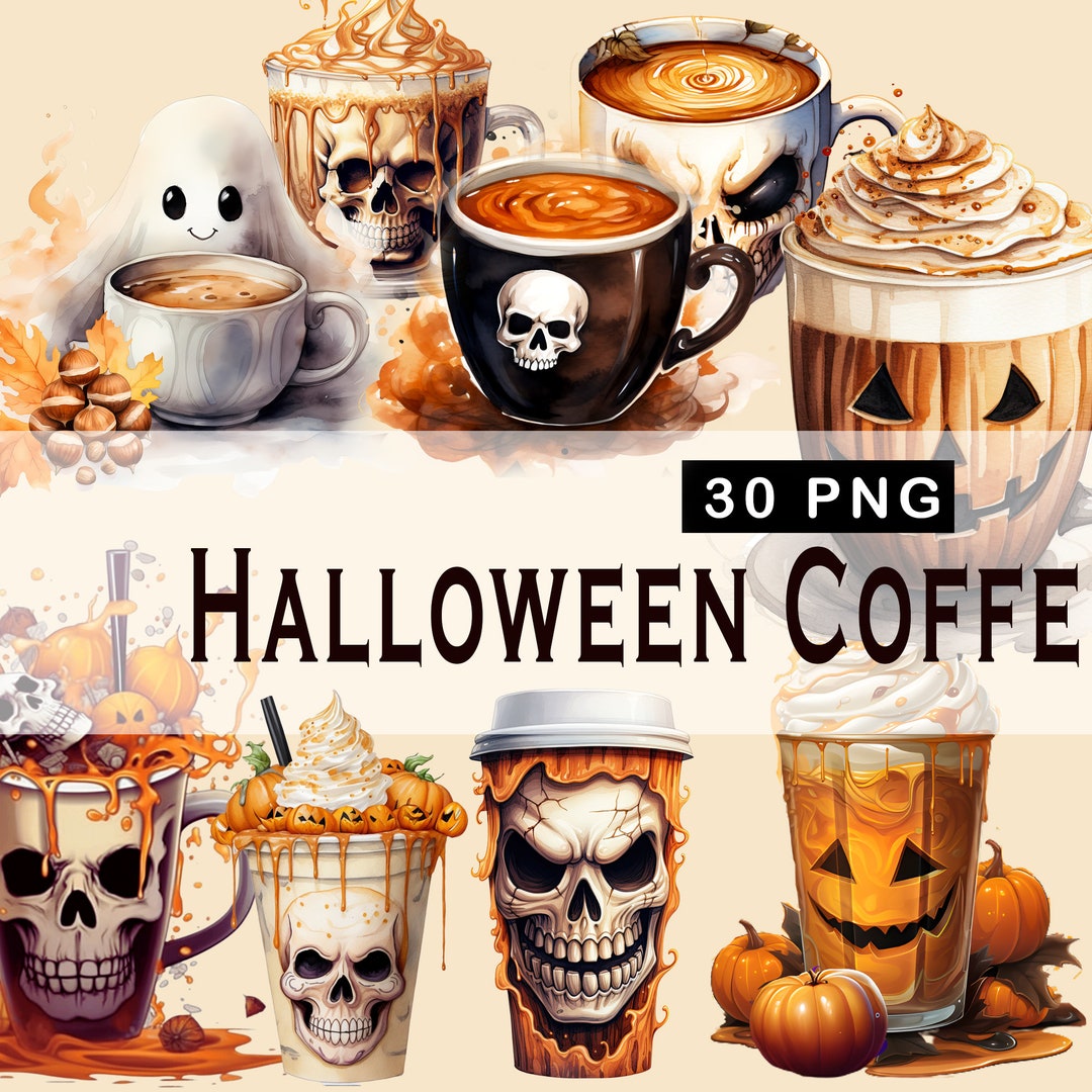 30 Halloween Coffee Clipart, Gothic Coffee Watercolor Clipart, Coffee ...