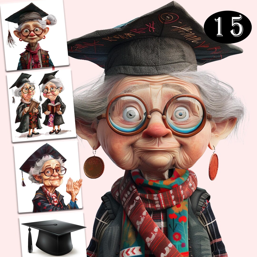 Quirky Old Ladies Graduation Clipart | Funny Old People | Cheerful Old ...