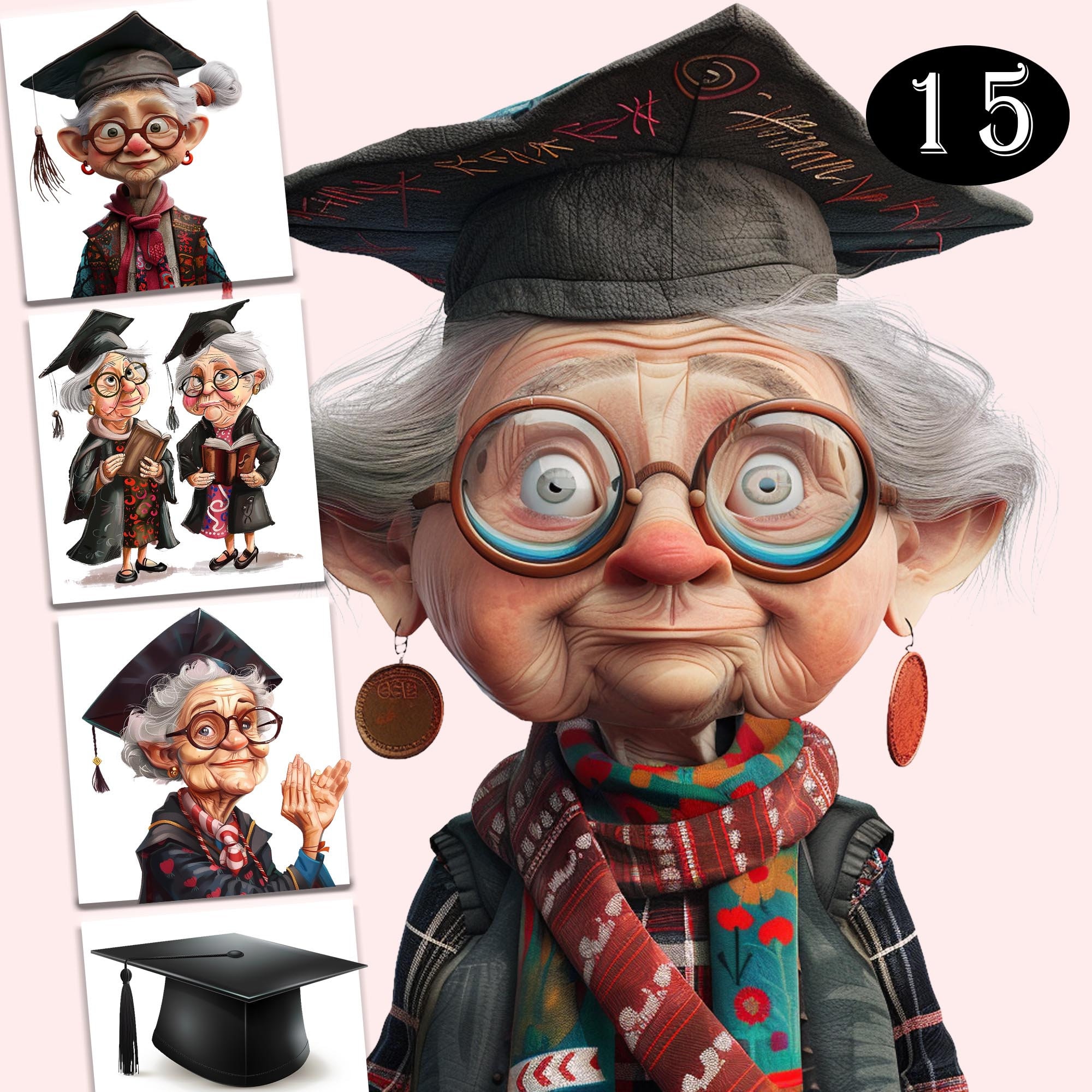 Quirky Old Ladies Graduation Clipart | Funny Old People | Cheerful Old ...