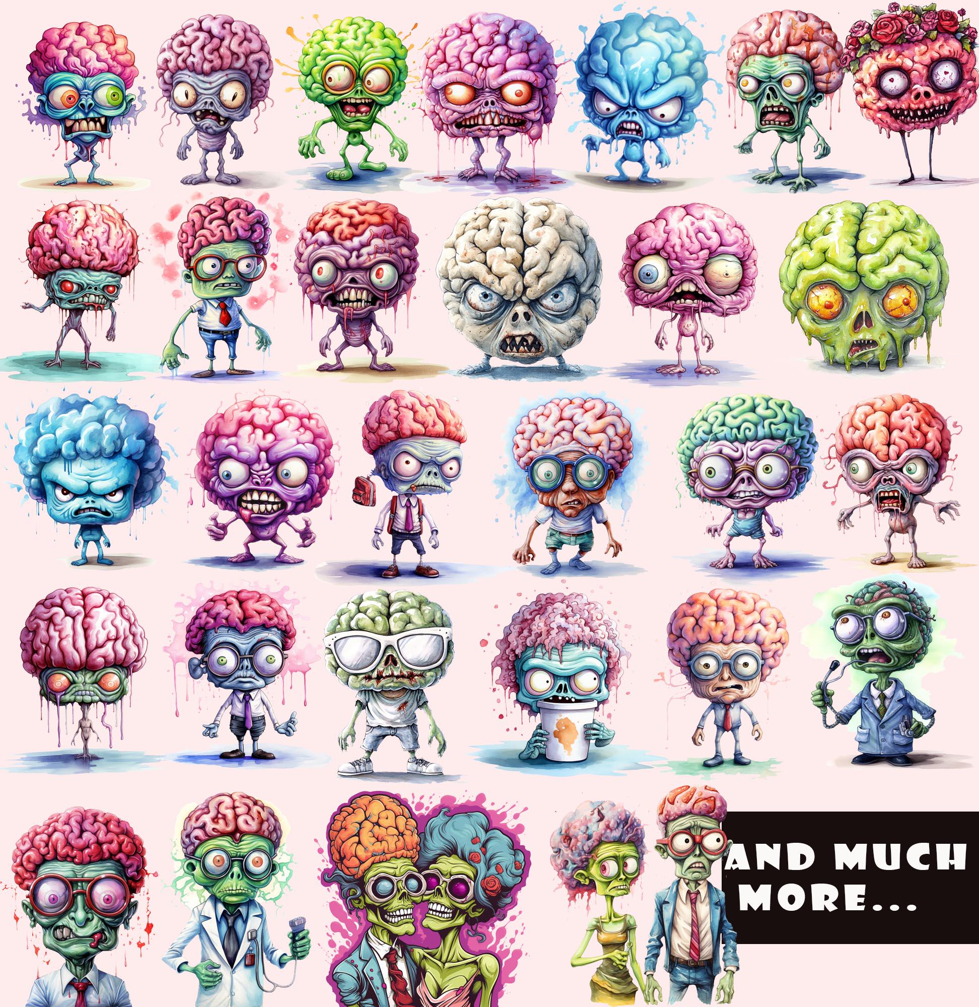Zombie Brain Graphics, Adorable Cartoon Clipart for Halloween Crafts ...