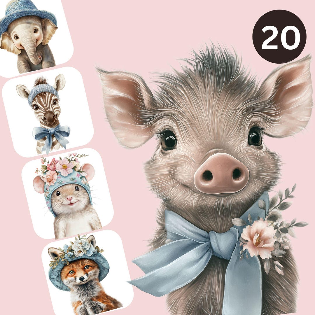 20 Cute Animals Clipart, Cute Animals in PNG Format Instant Download - Etsy