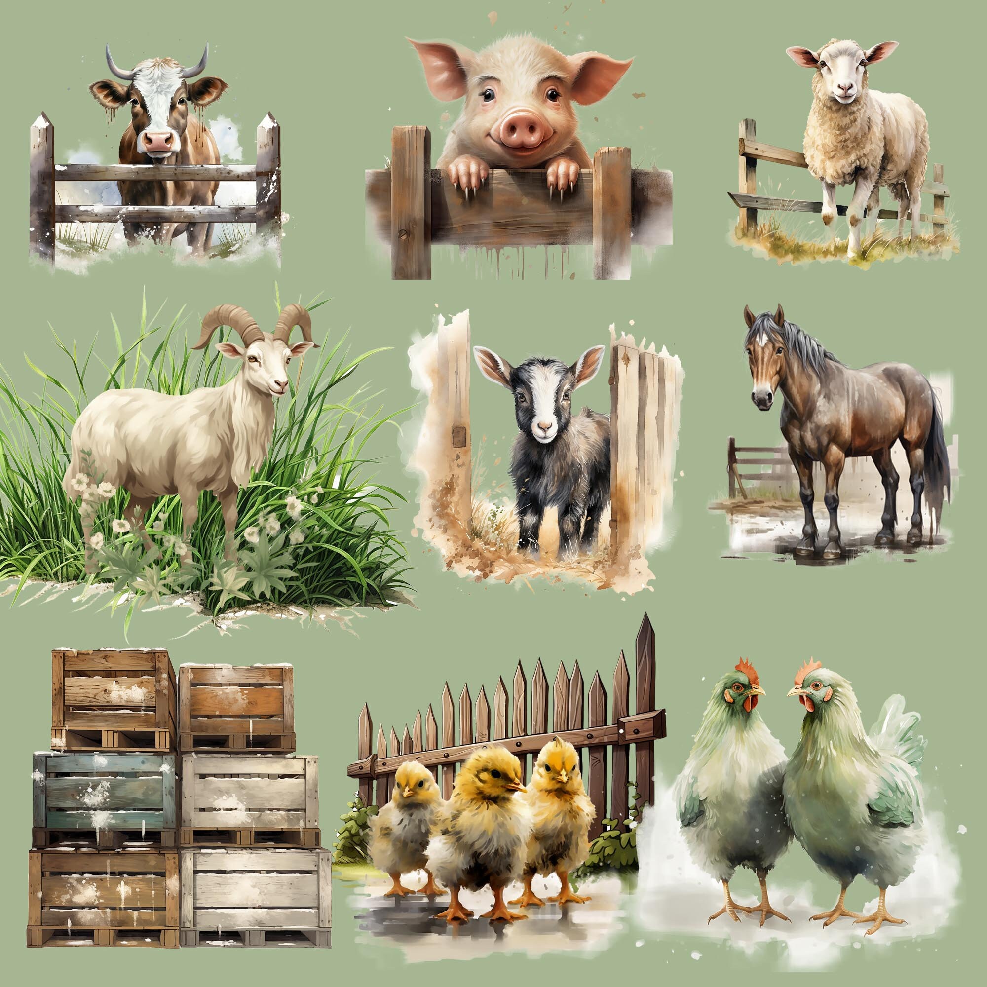 35 Farmhouse Watercolor Clipart, Farmhouse Clipart, Barn Bundle PNG ...