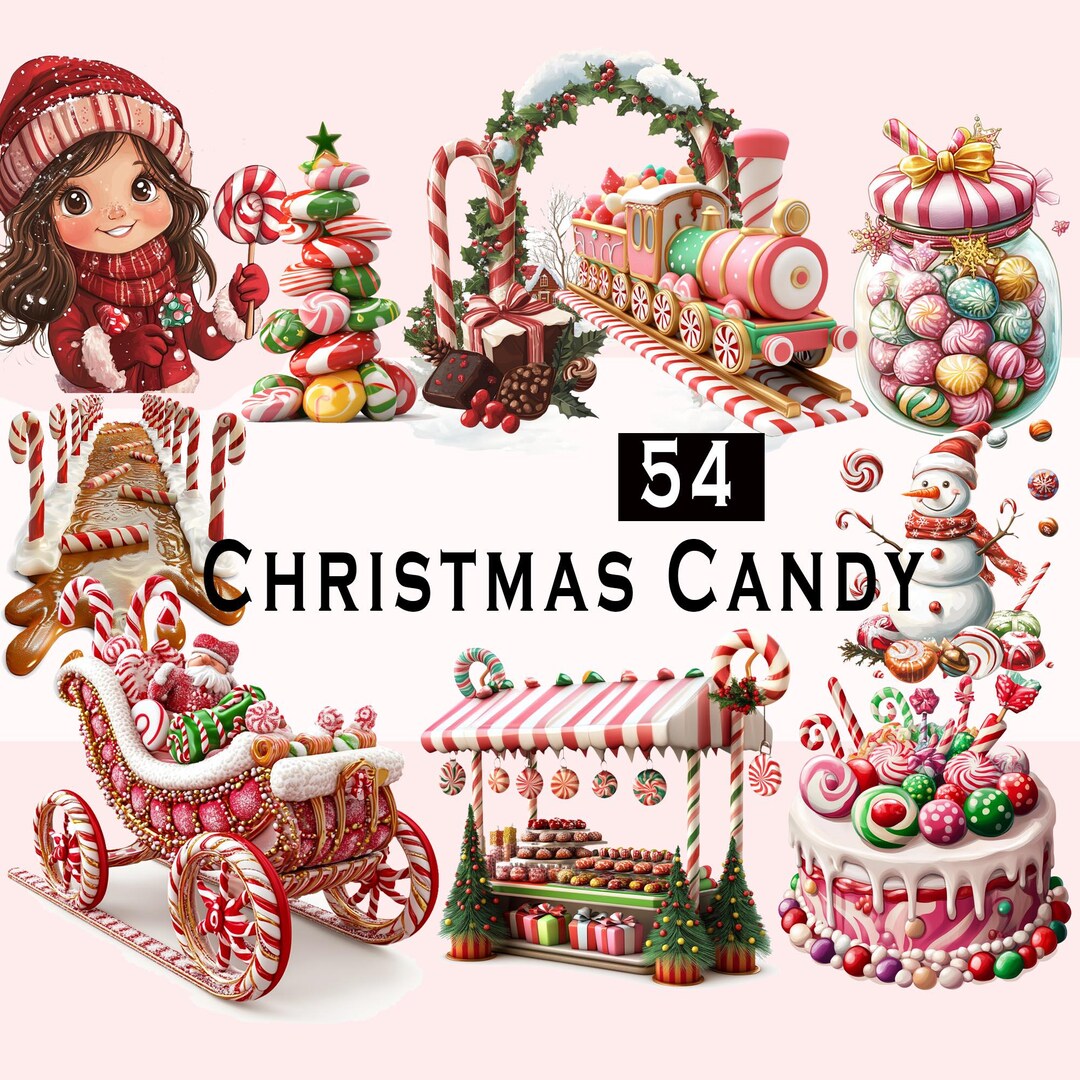 Christmas Candy Clipart, Festive Sweets PNG Bundle, Candyland ...
